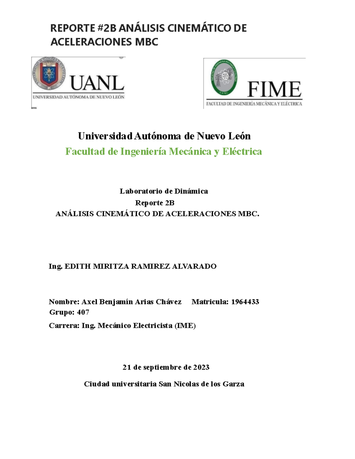 Practica 2B - ACELERACIONES MBC Universidad Autónoma de Nuevo León ...