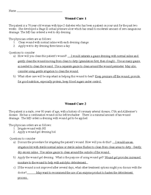 Wound Assessment Worksheet - Wound Assessment Worksheet Wound 1 ...