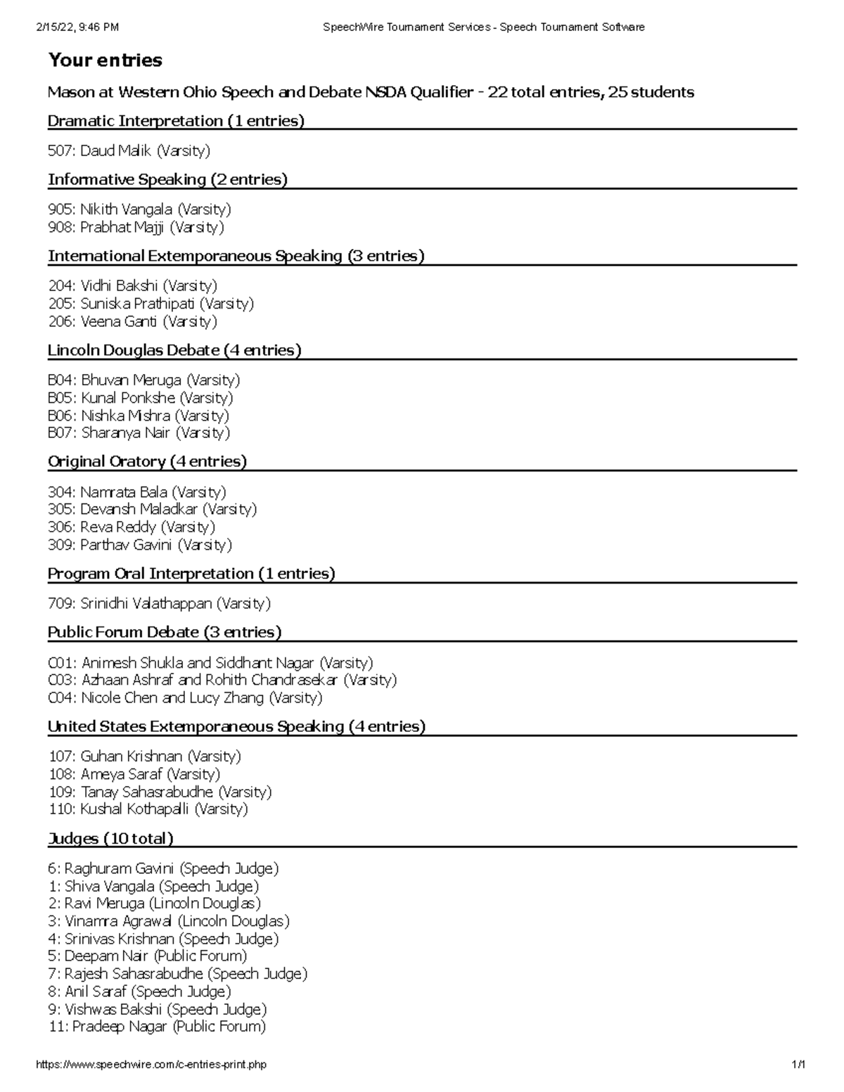 Bigs Roster - 2/15/22, 9:46 PM SpeechWire Tournament Services - Speech ...