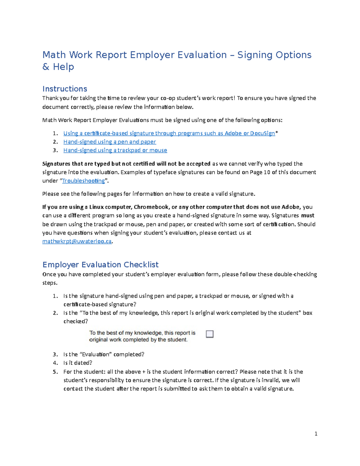 MWR Employer Evaluation Signing Options and Help - Math Work Report ...