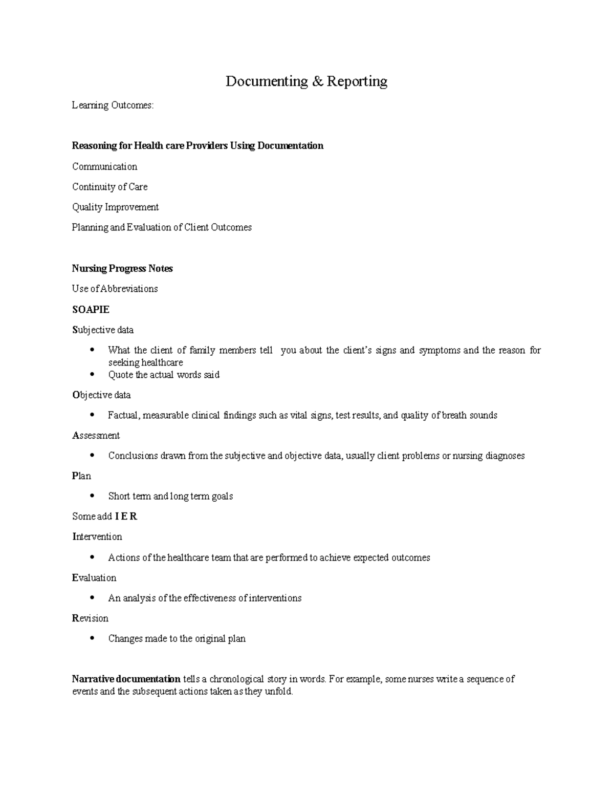 Documentation Notes - Documenting & Reporting Learning Outcomes ...