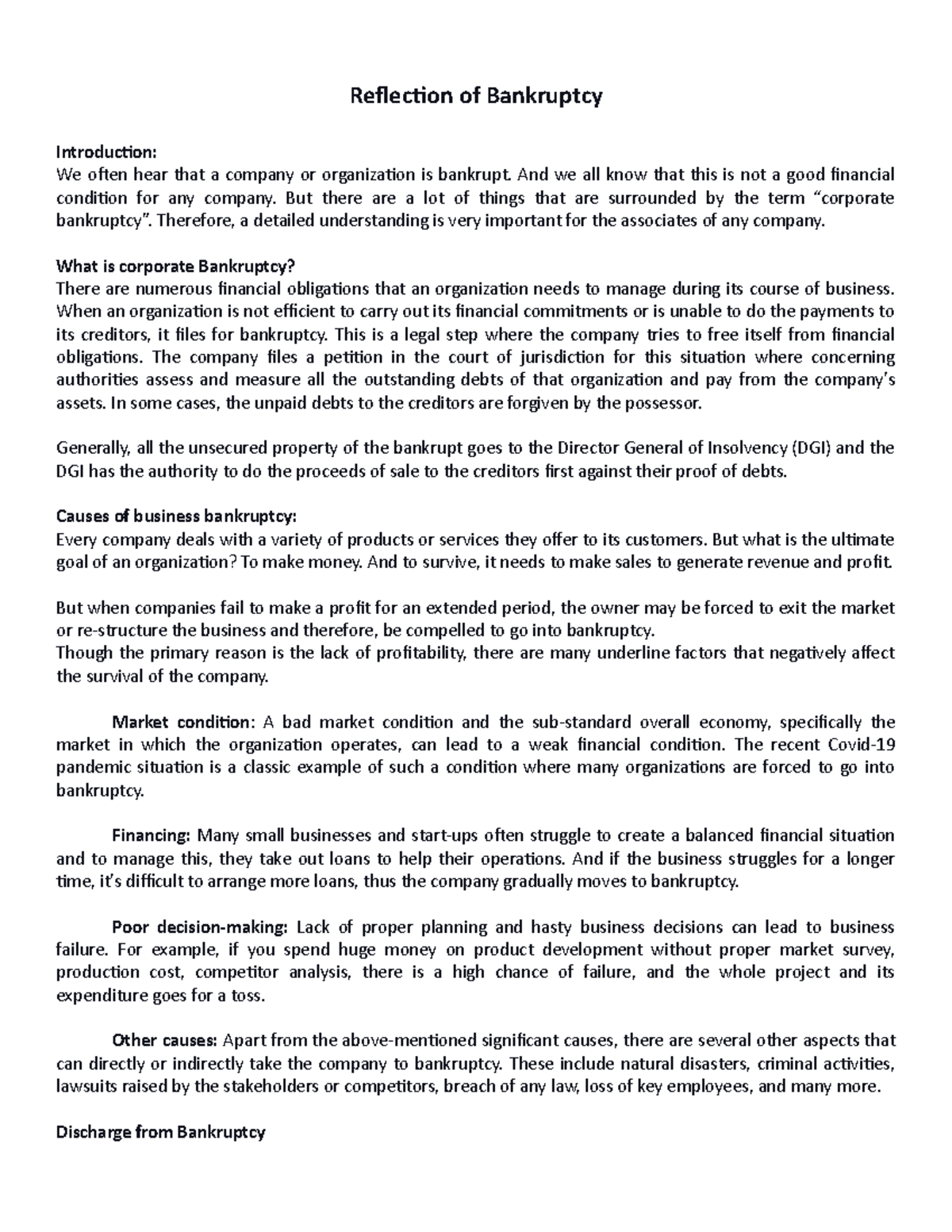 Reflections of Bankruptcy and how to handle - Reflection of Bankruptcy ...