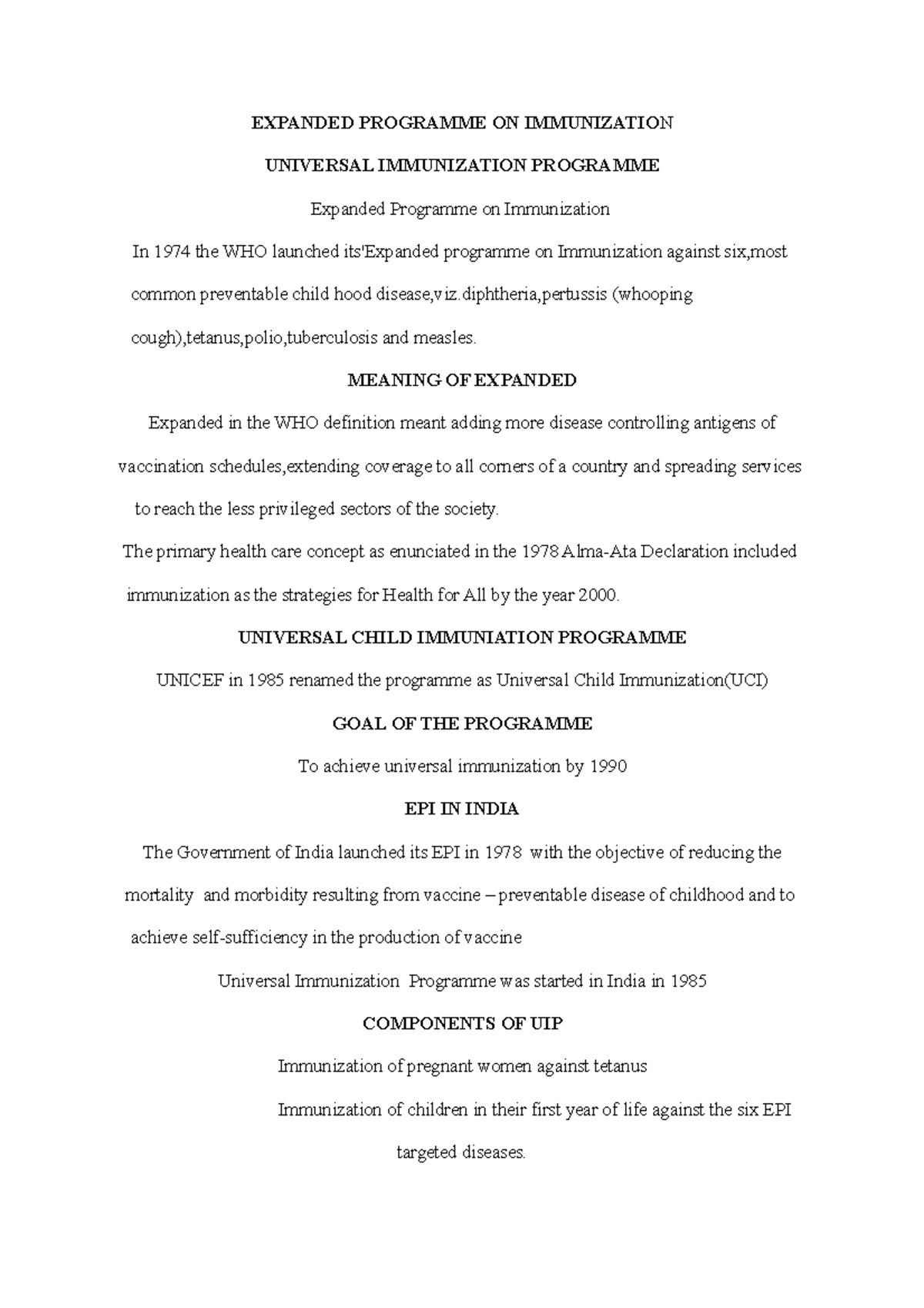 Expanded Programme ON Immunization - EXPANDED PROGRAMME ON IMMUNIZATIO ...