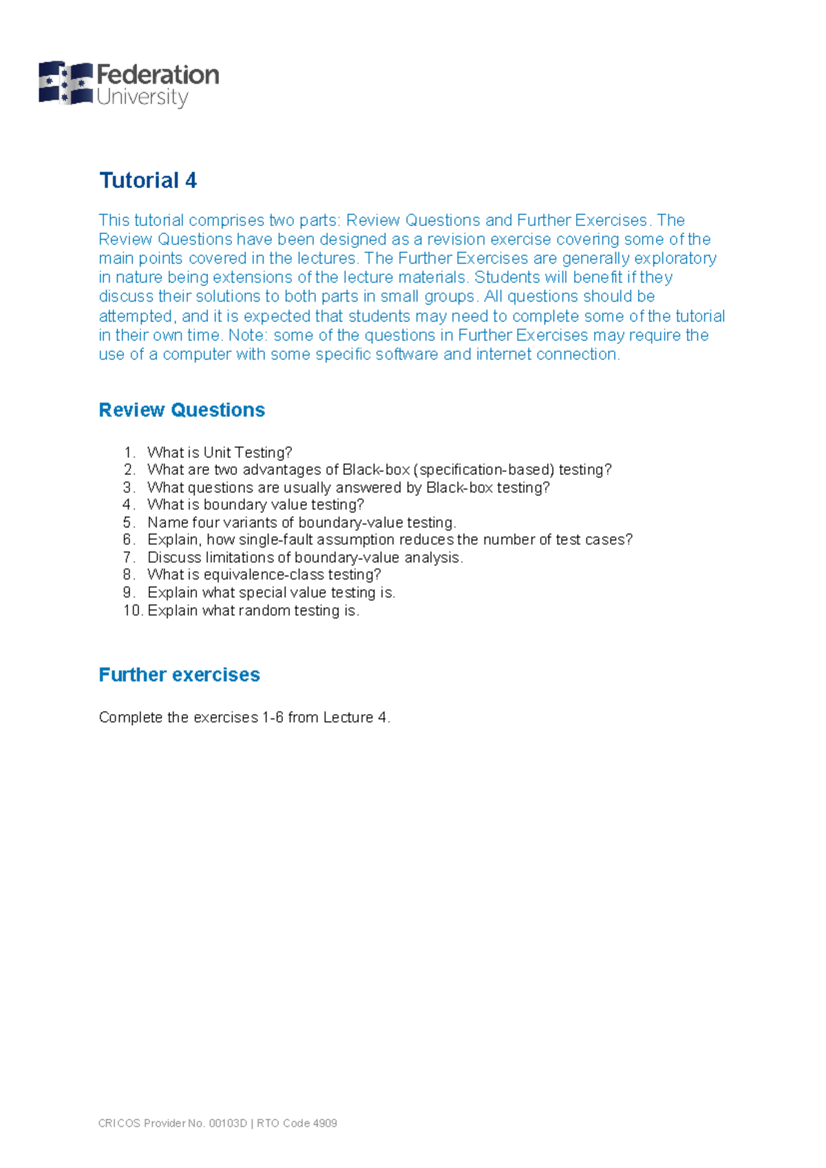 ITECH7409 Tutorial 04 - Tutorial 4 This tutorial comprises two parts ...