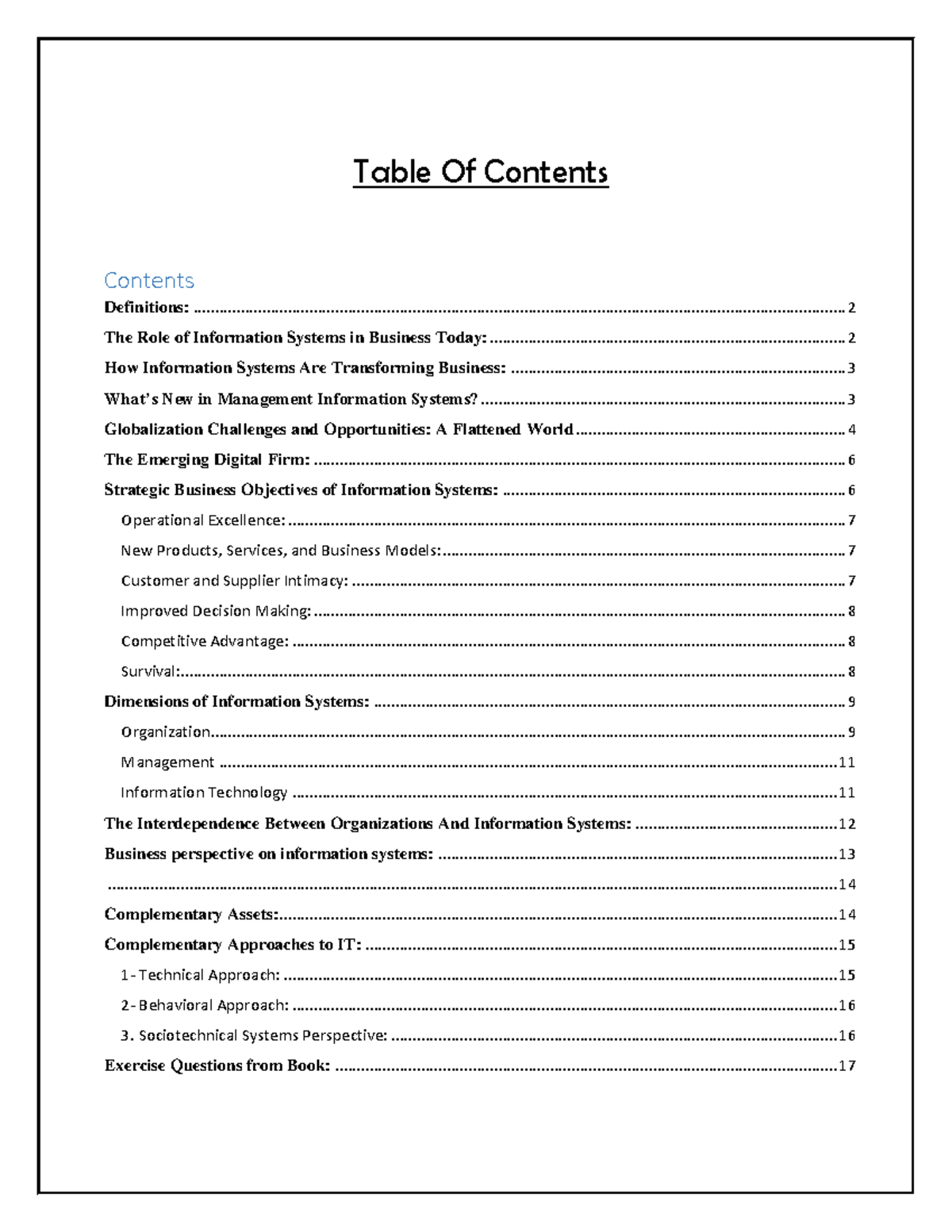 Lecture 1 - Table Of Contents Definitions: Contents The Role of ...
