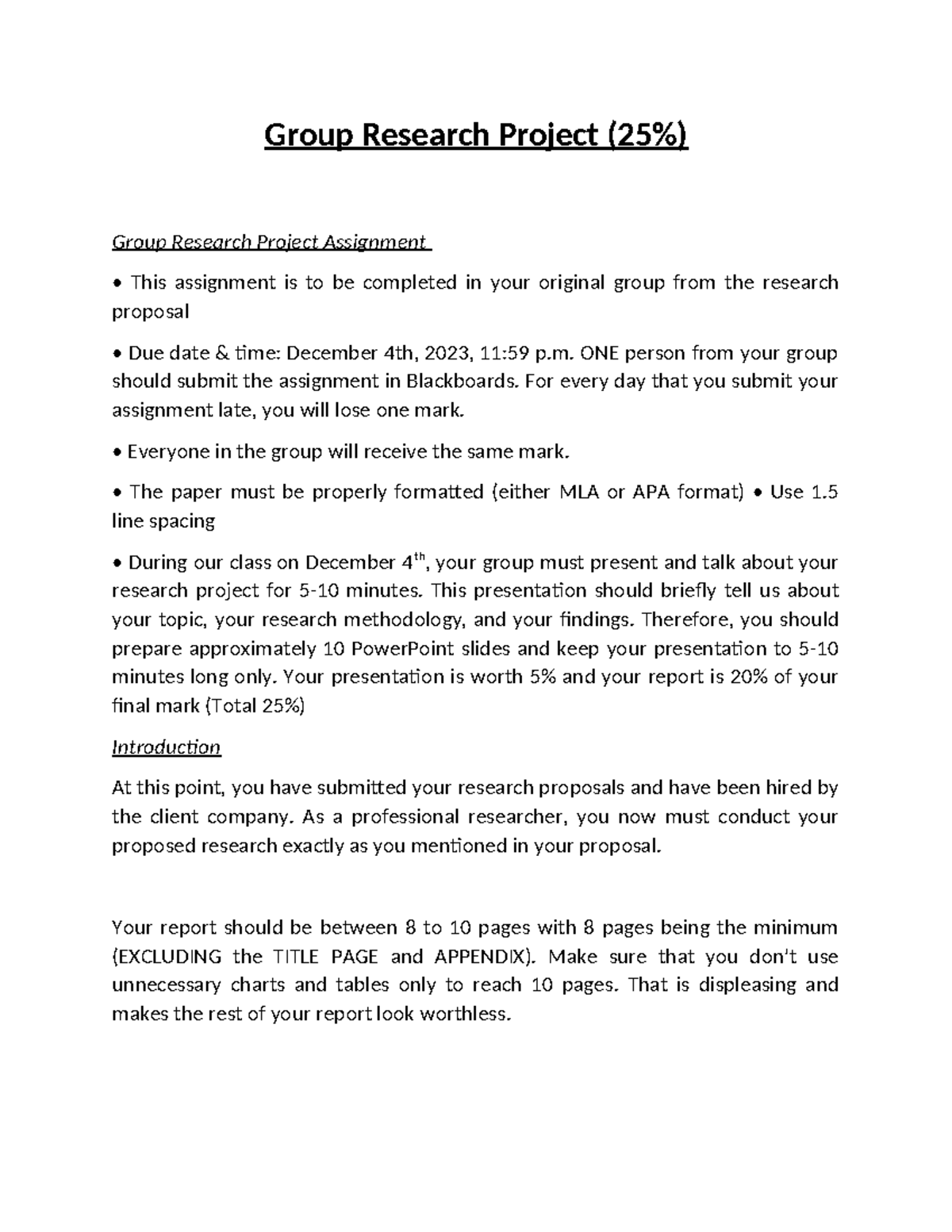 Research Report M - practice - Group Research Project (25%) Group ...