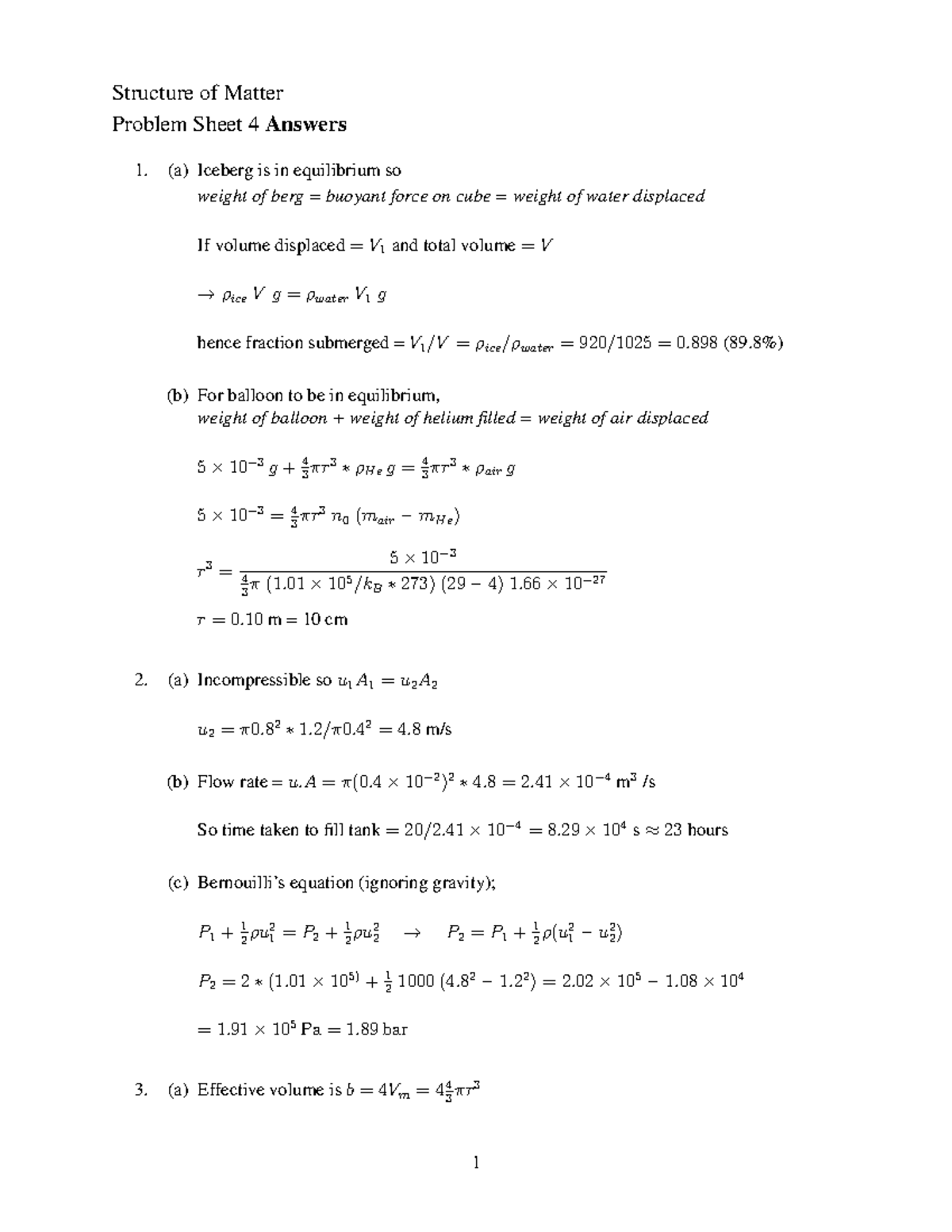 2010-2011 Structure of Matter Problem Sheet 4 - Solutions - Structure ...