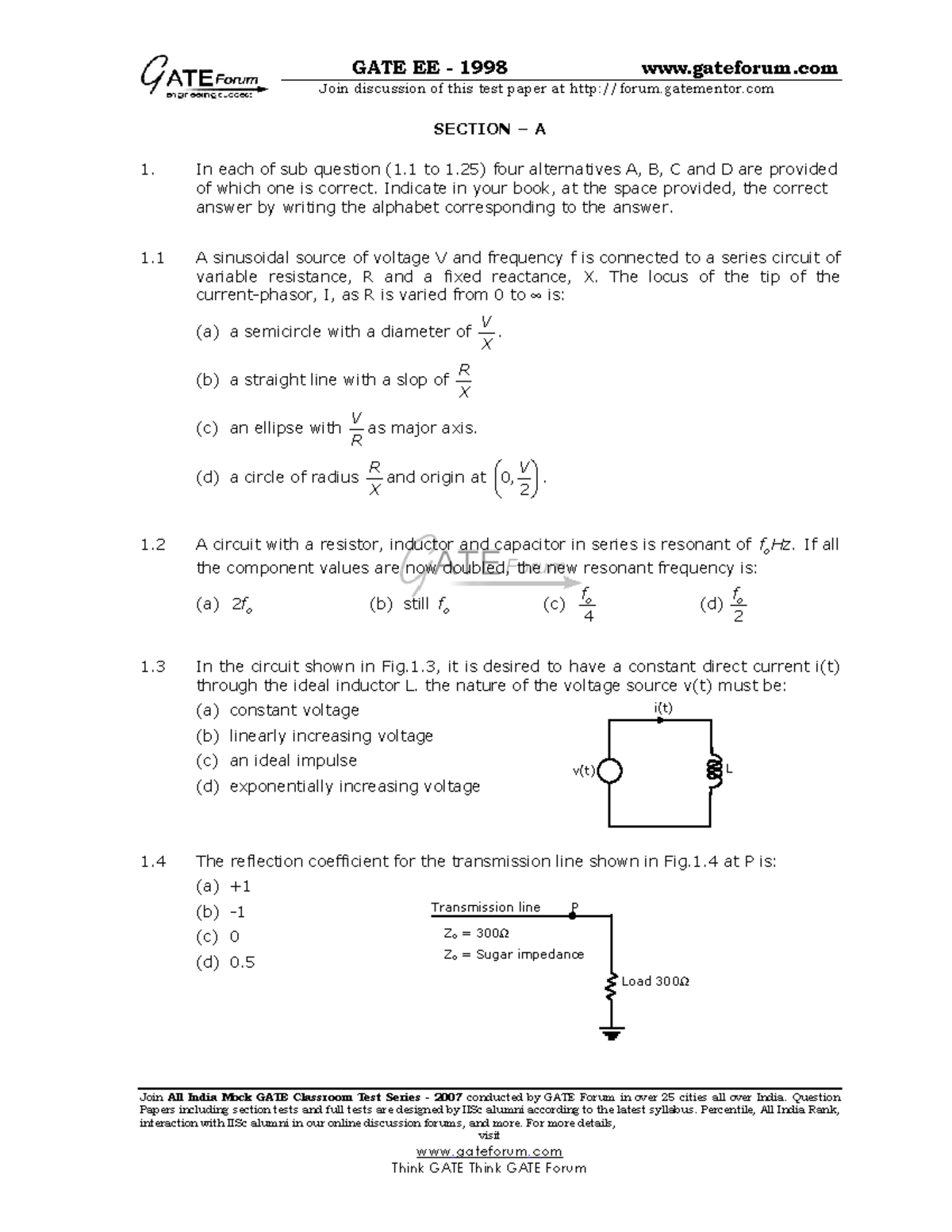 Gate Exam_EE-1998 - - Studocu