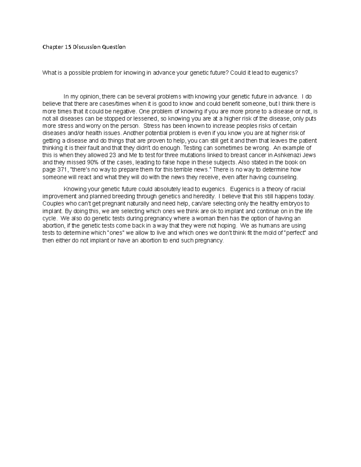 Chapter 15 Discussion Question - Chapter 15 Discussion Question What is ...