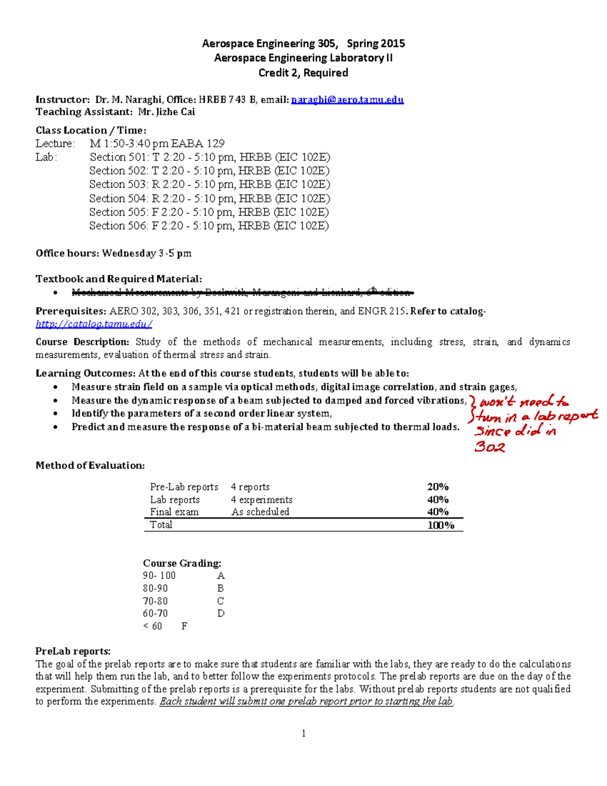 Aerospace Engineering Laboratory - Lecture notes - Aero305 - Aerospace ...