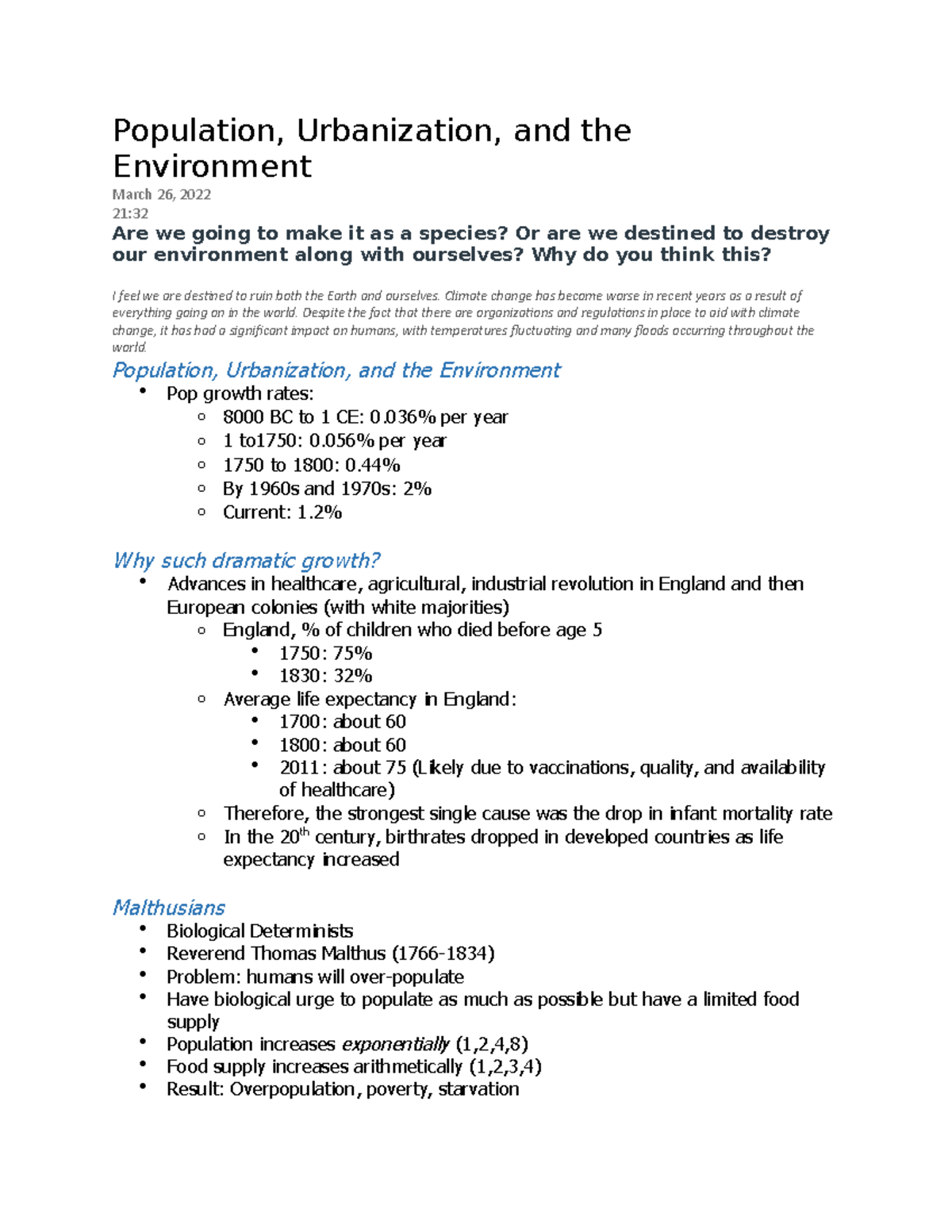 Population, Urbanization, and the Environment - Population ...