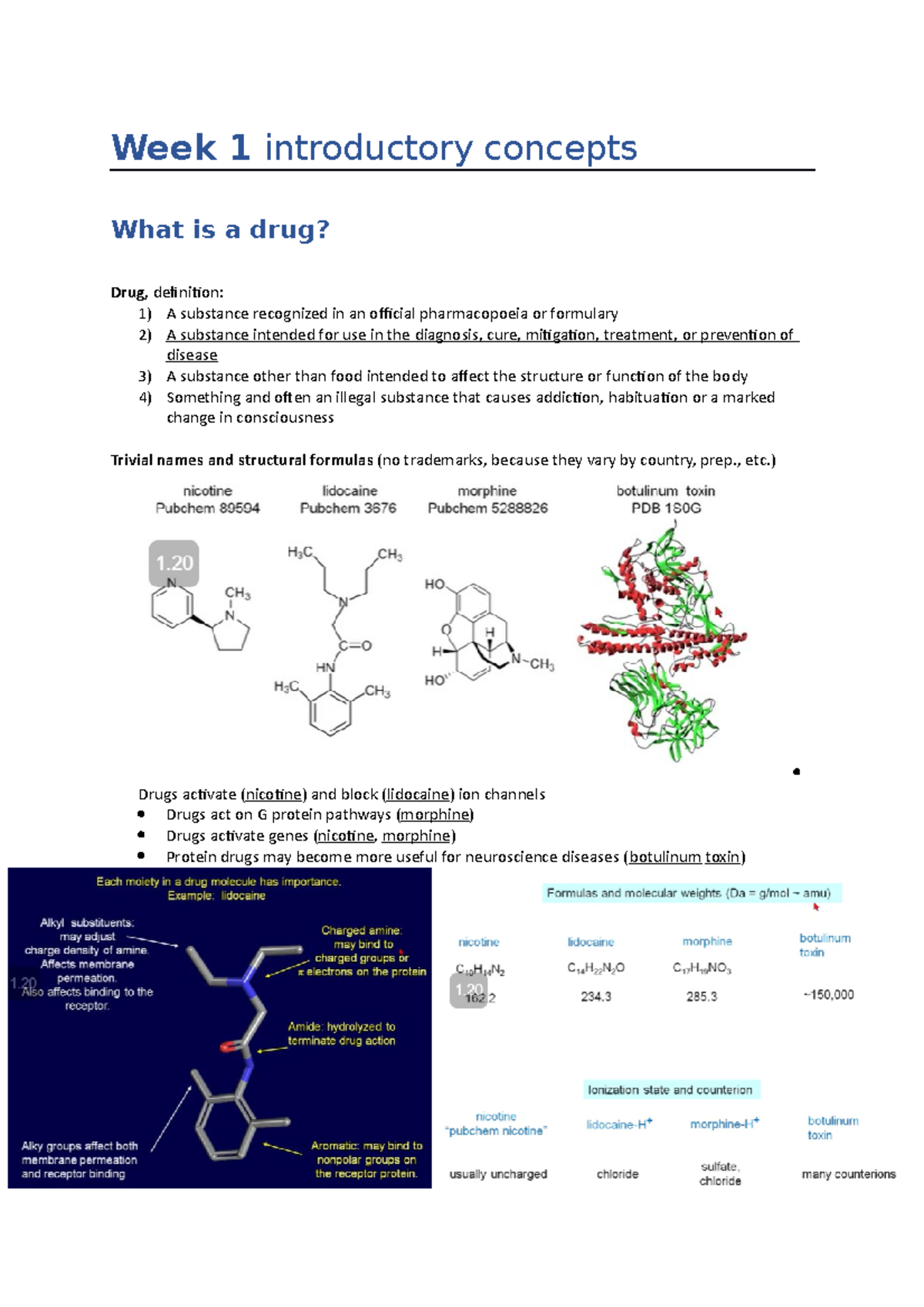 Drügs and brain - Week 1 introductory concepts What is a drug? Drug ...