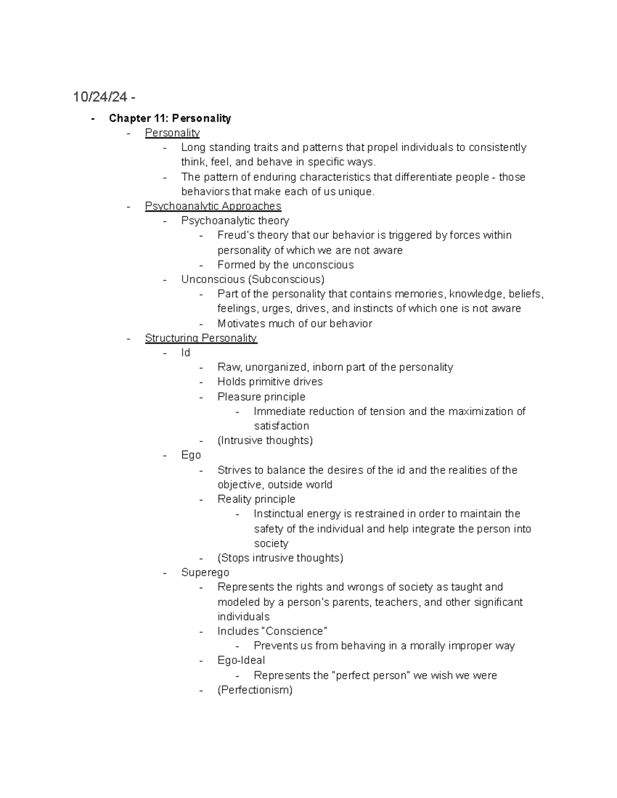 PSYC 002 24F - Sy Notes (2nd Exam Notes) - 10/24/24 - Chapter 11 ...