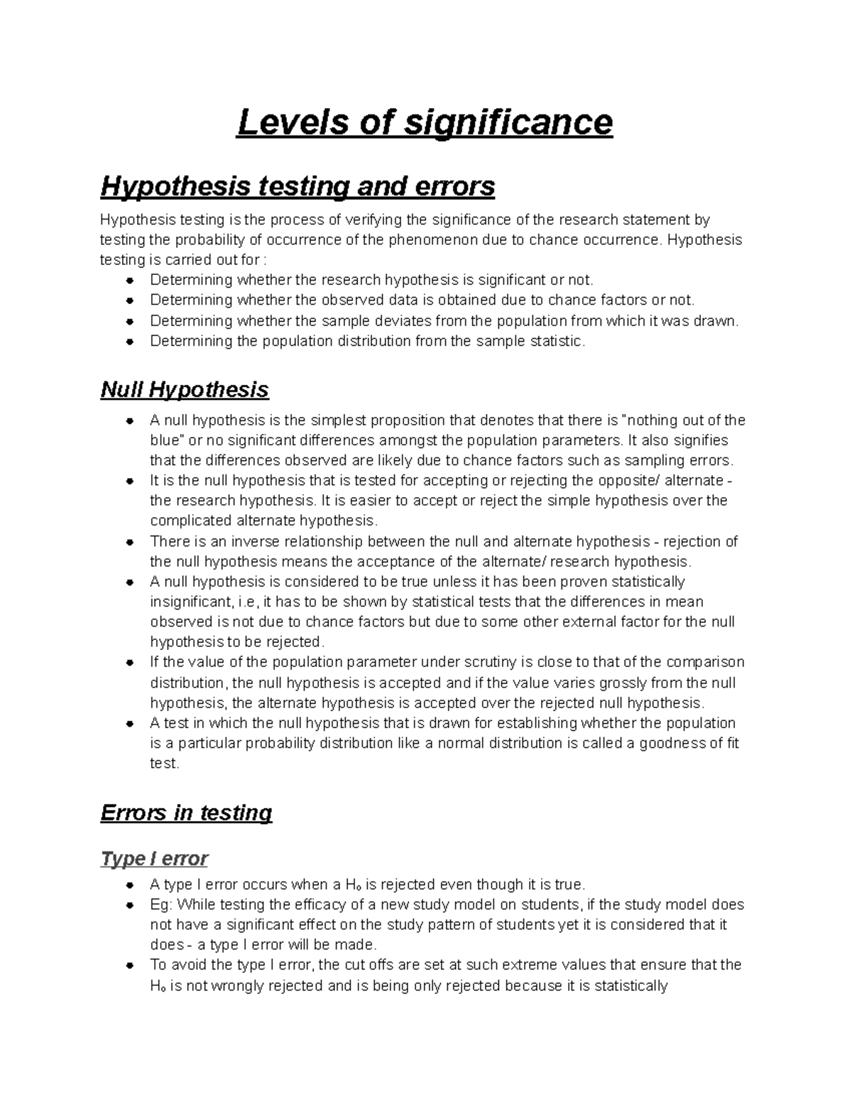Levels of significance - Levels of significance Hypothesis testing and ...
