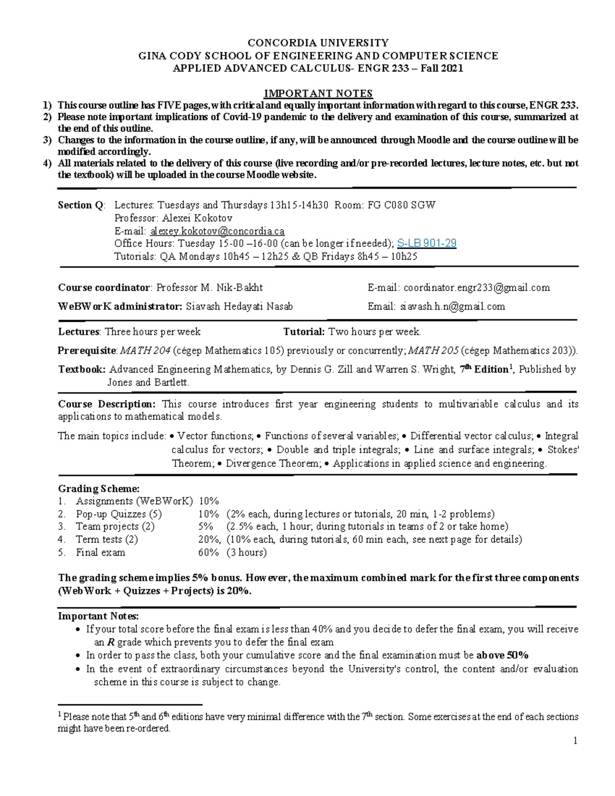 ENGR233 general course outline - 1 CONCORDIA UNIVERSITY GINA CODY ...