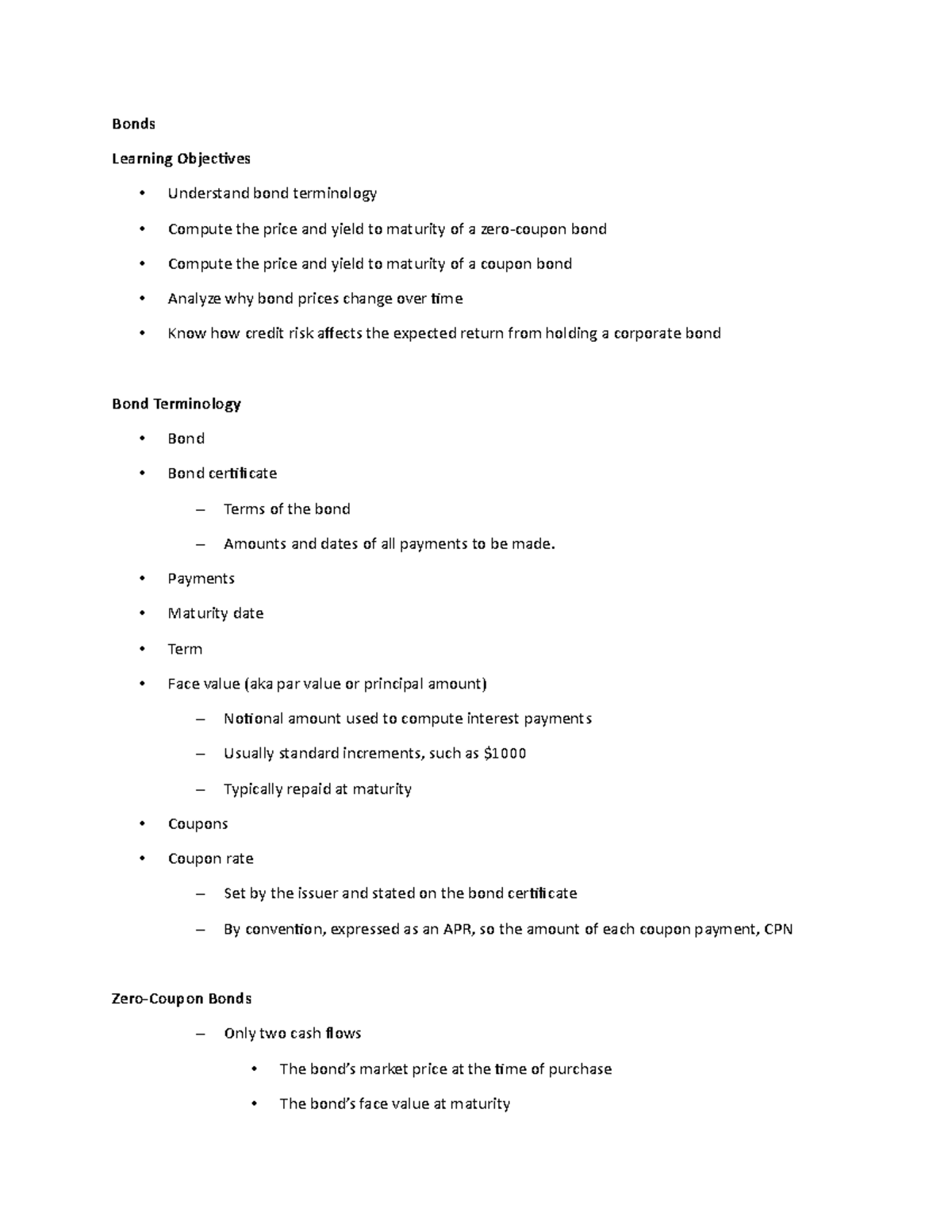 Lecture Notes 6a - Bonds Learning Objectives - Understand bond ...