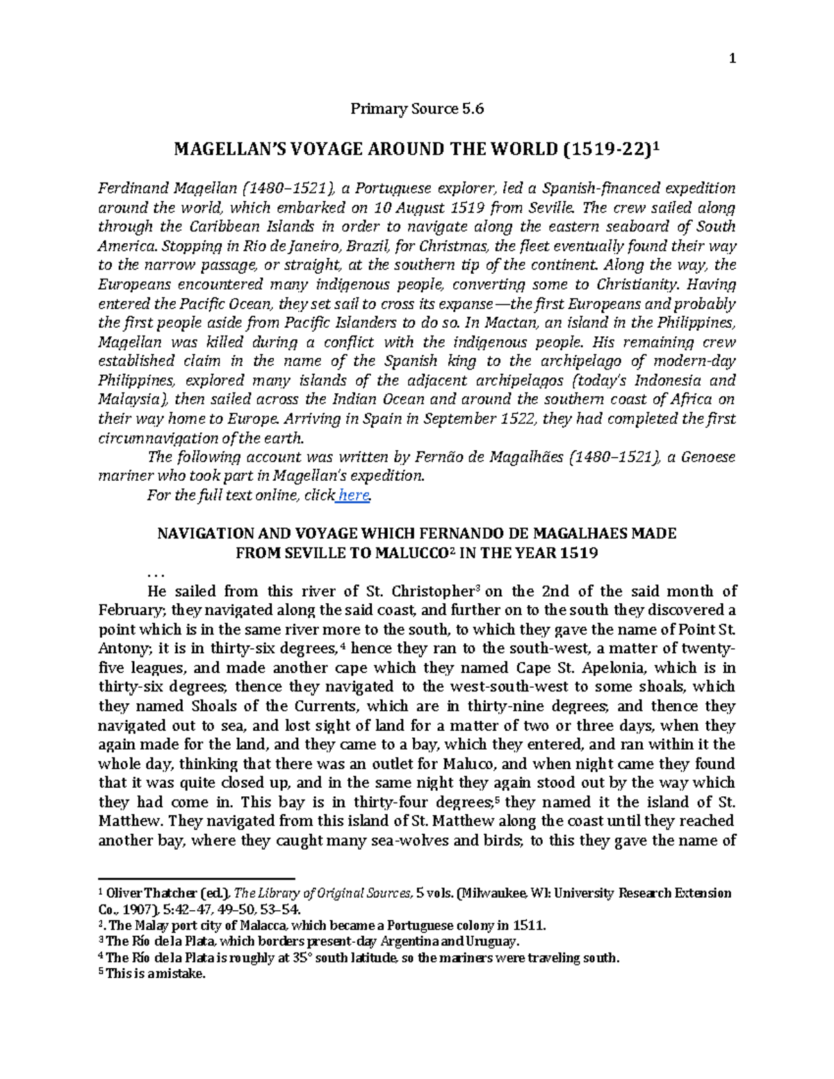 Primary source 56 magellan - Primary Source 5. MAGELLAN’S VOYAGE AROUND ...