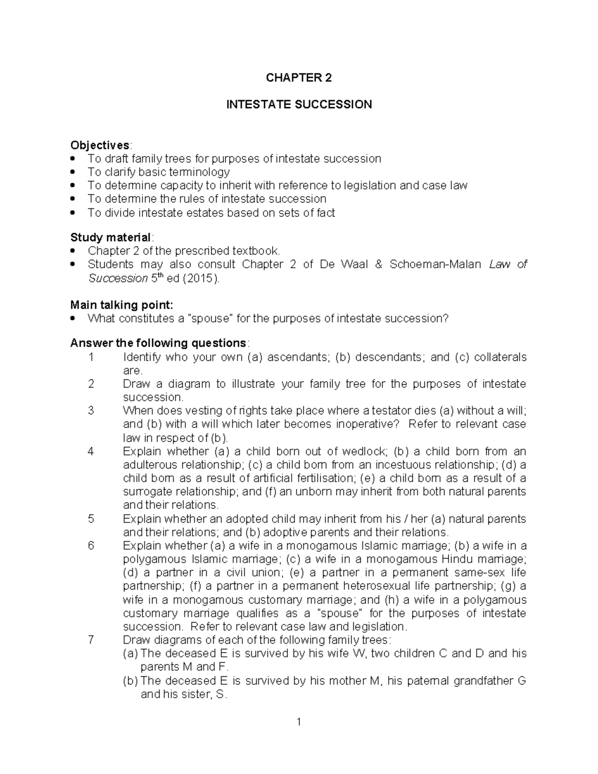2024 Law of Succession Chapter 2 worksheet - CHAPTER 2 INTESTATE ...