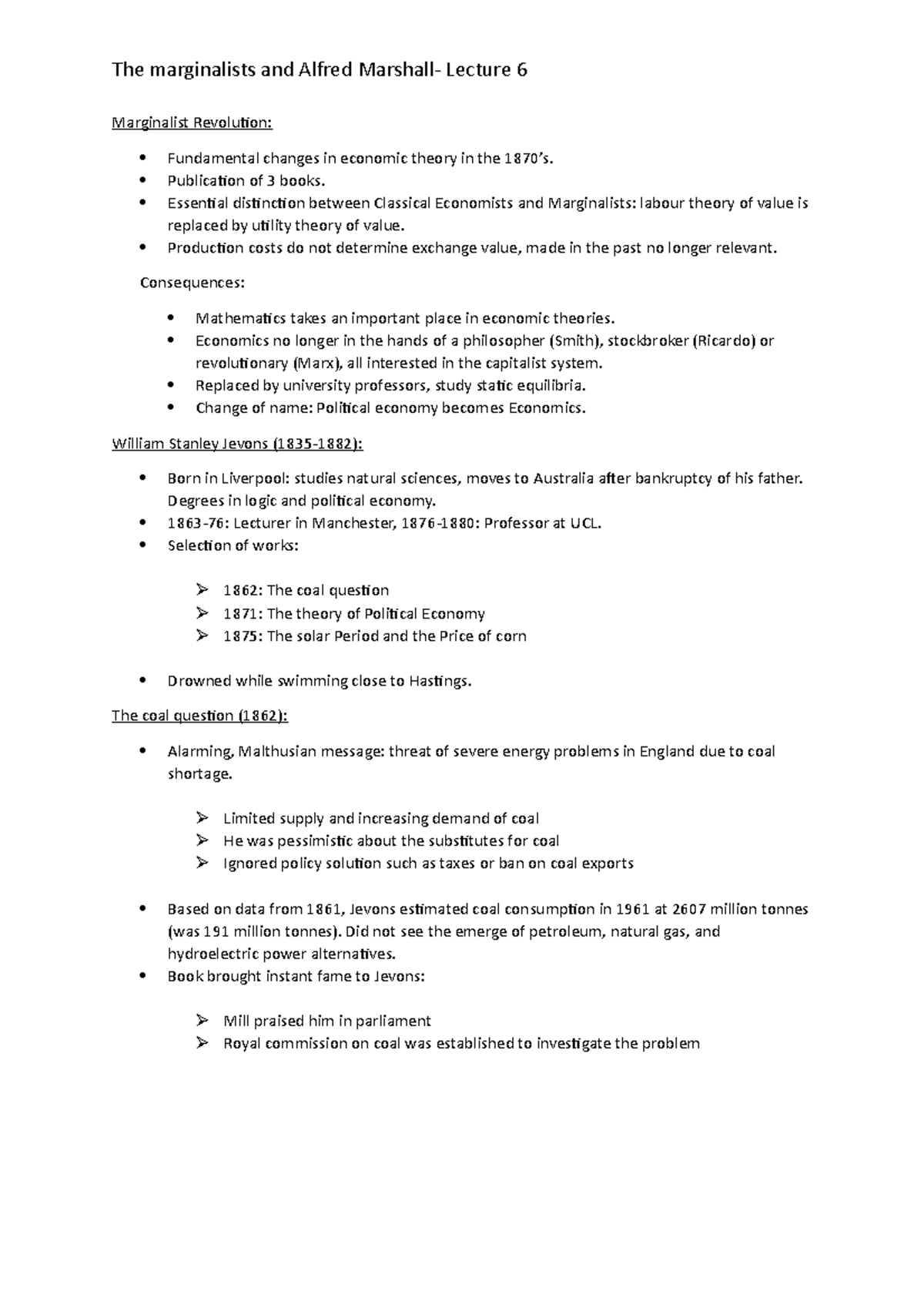 Lecture 6- The marginalists and Alfred Marshall - Marginalist ...