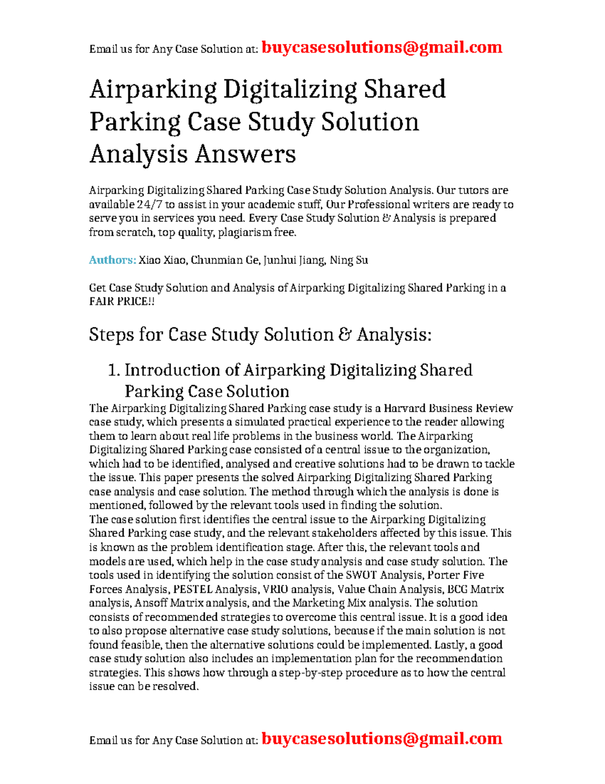 Case Solution Airparking Digitalizing Shared Parking - Airparking ...