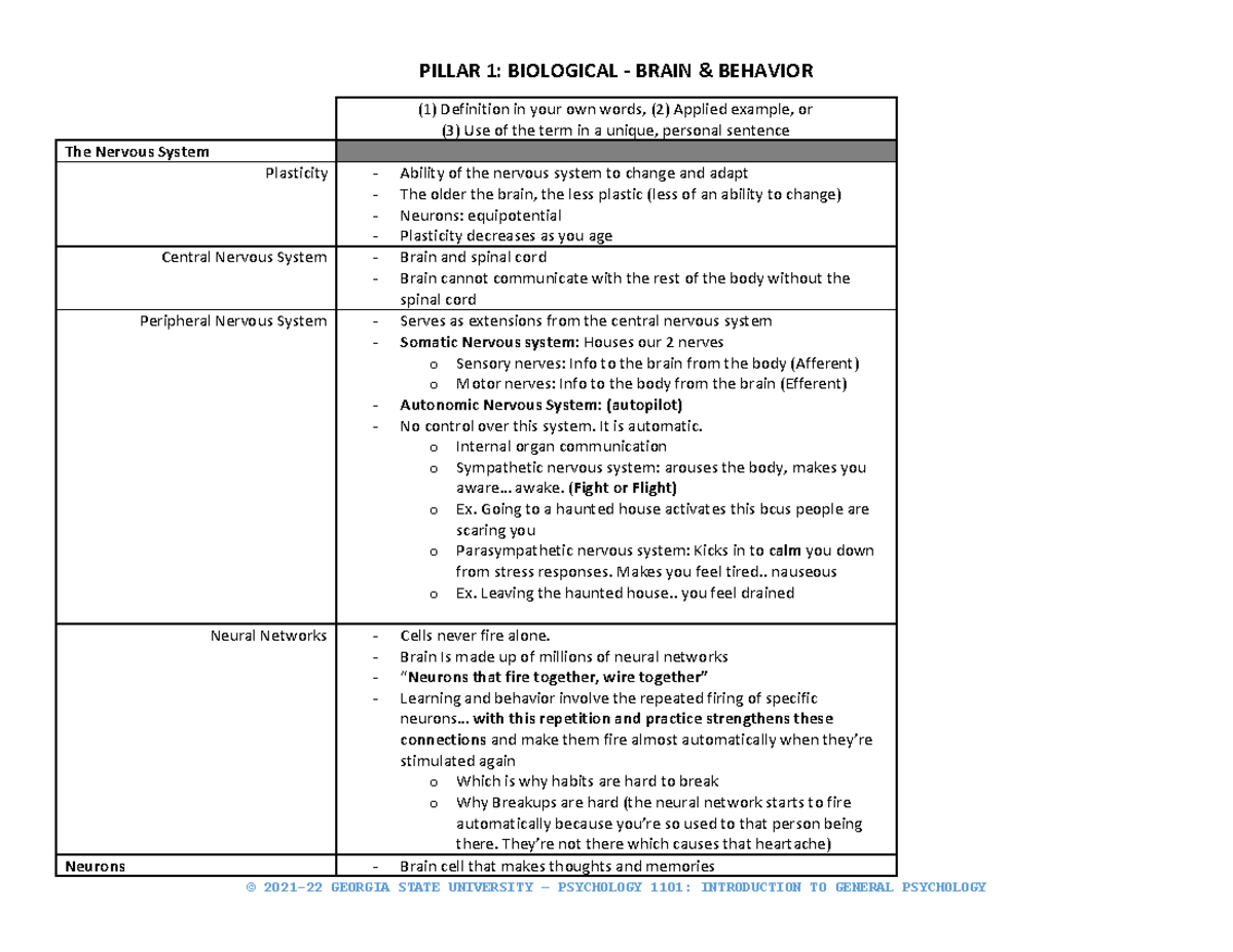Pillar 1 Brain and Behavior - PILLAR 1: BIOLOGICAL - BRAIN & BEHAVIOR ...