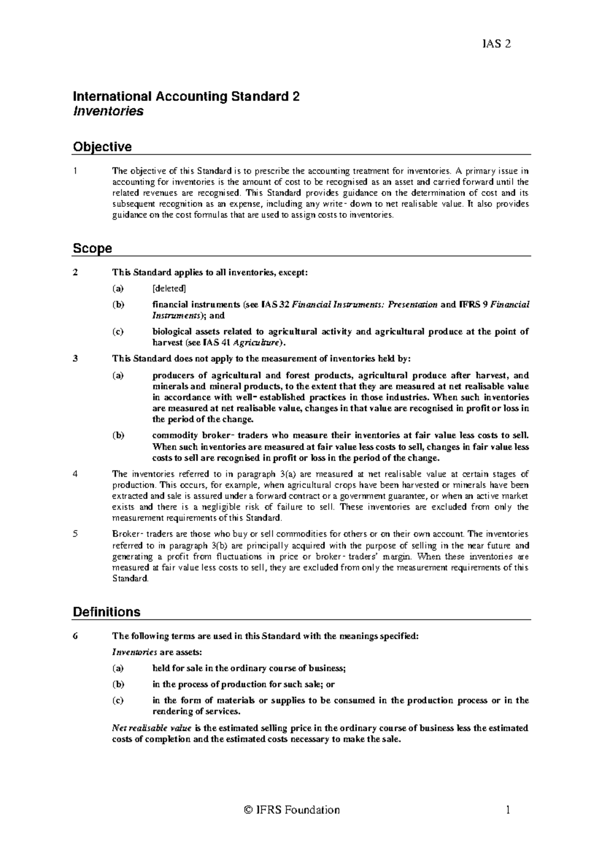 IAS 02 - Ias 2 - International Accounting Standard 2 Inventories ...