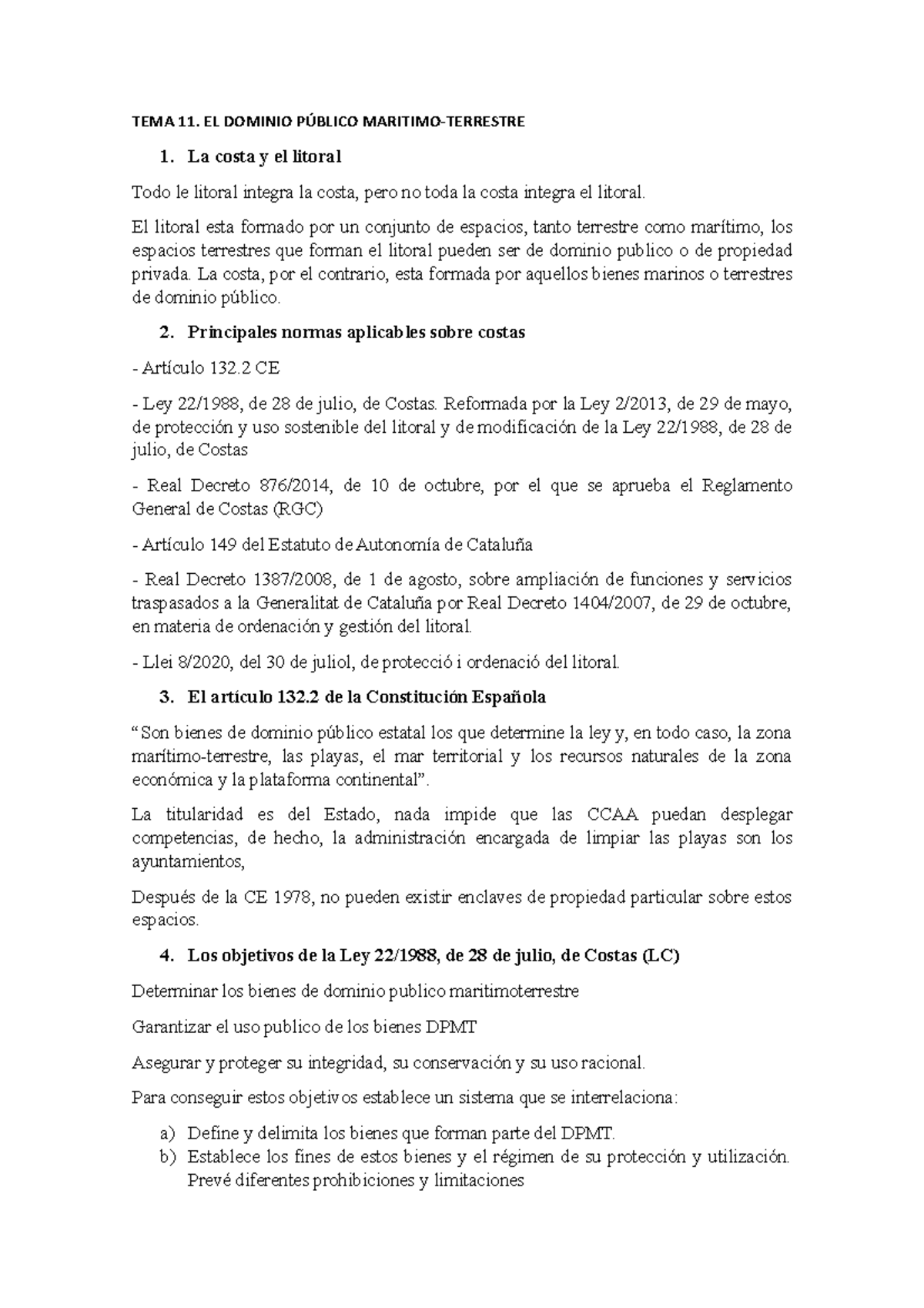 TEMA 11 - Apunts 11 - TEMA 11. EL DOMINIO PÚBLICO MARITIMO-TERRESTRE 1 ...