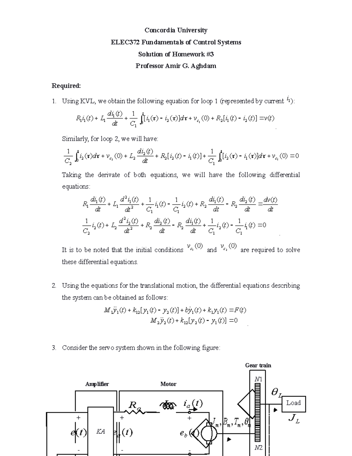 S3 - elec - Concordia University ELEC372 Fundamentals of Control Systems Solution of Homework ...