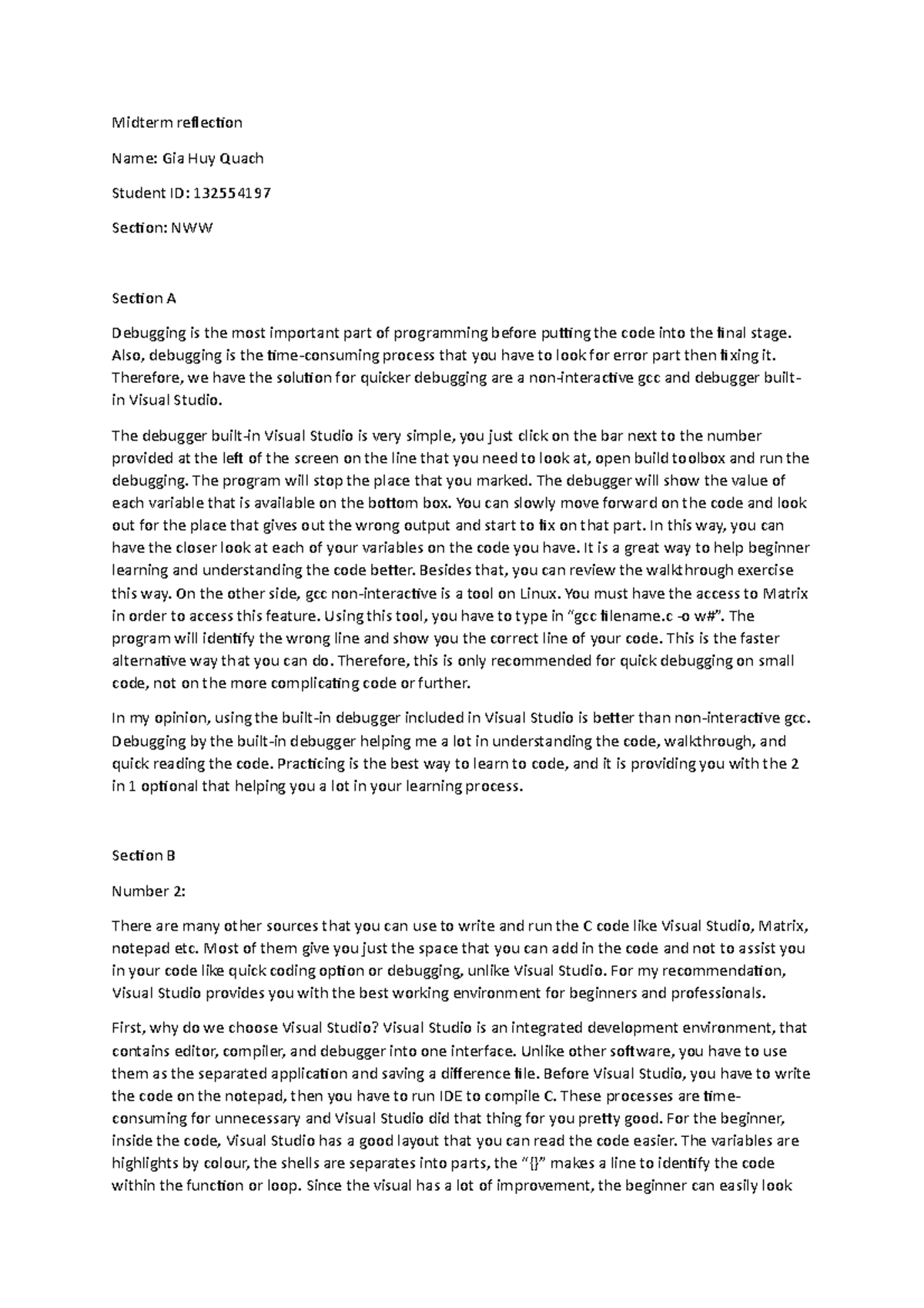 Midterm reflection - No desciption - Midterm reflection Name: Gia Huy ...