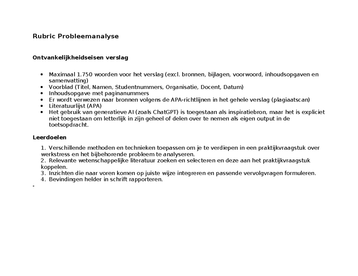 Rubric Probleemanalyse 2324 - Rubric Probleemanalyse ...