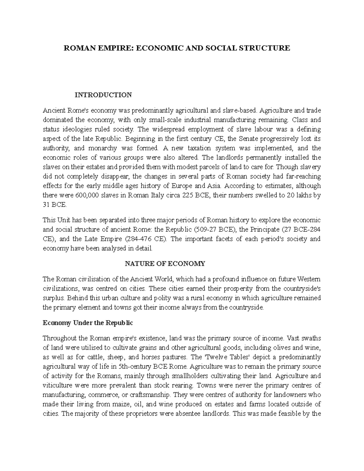 Roman Empire Economic AND Social Structure - ROMAN EMPIRE: ECONOMIC AND ...