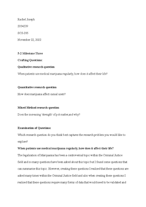 SCS 285 Project three - PROJECT THREE SCS 285 Research Literacy in ...