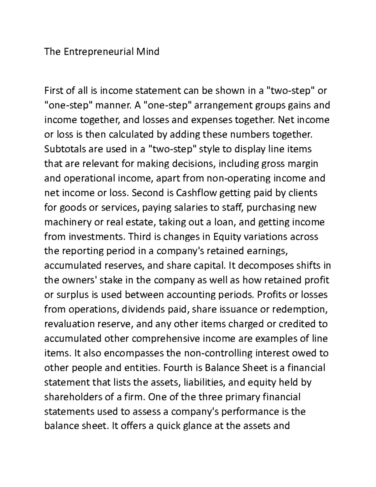 Sample entrep - The Entrepreneurial Mind First of all is income ...