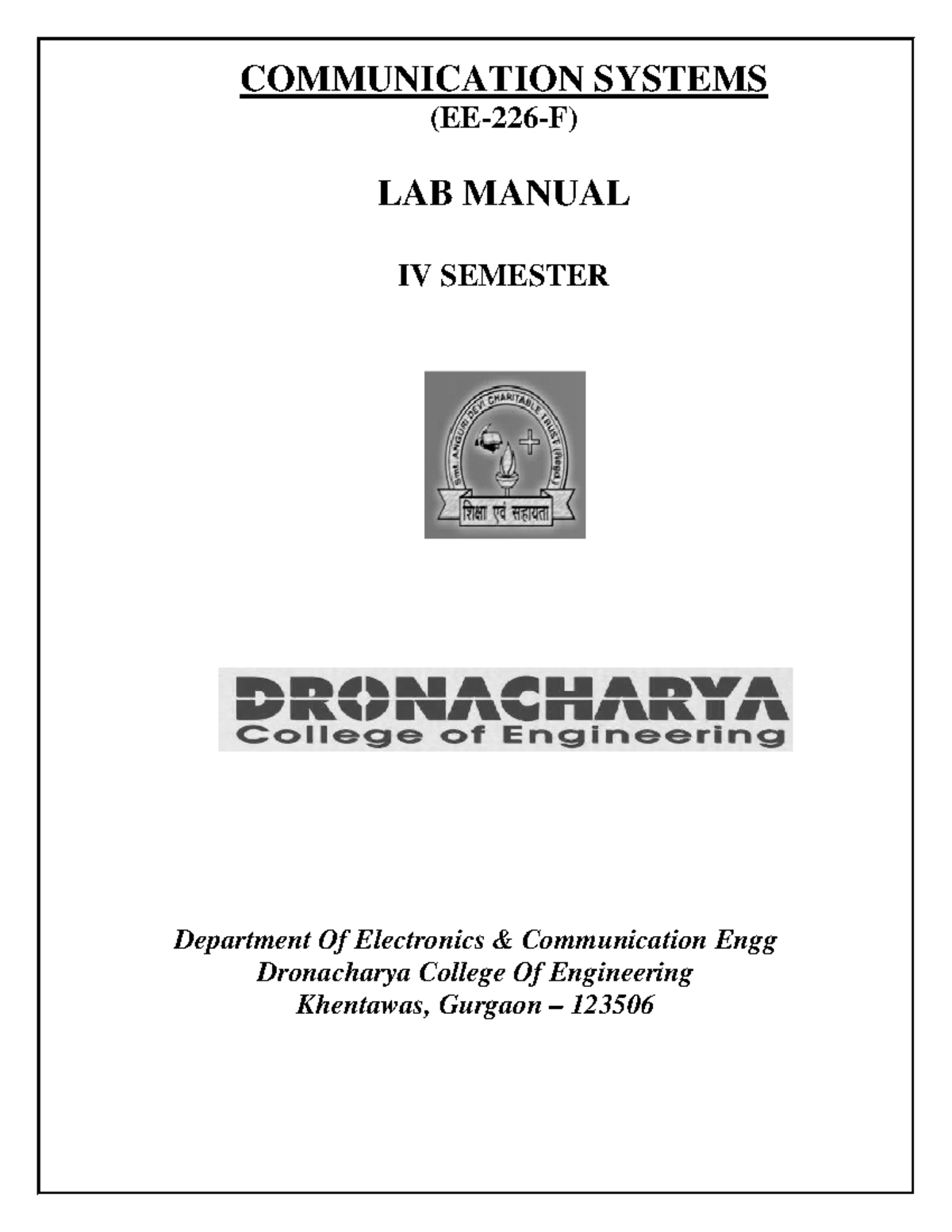 Cs lab IVSem ECE - Communication system lab manual - D C Departm D OMM ...