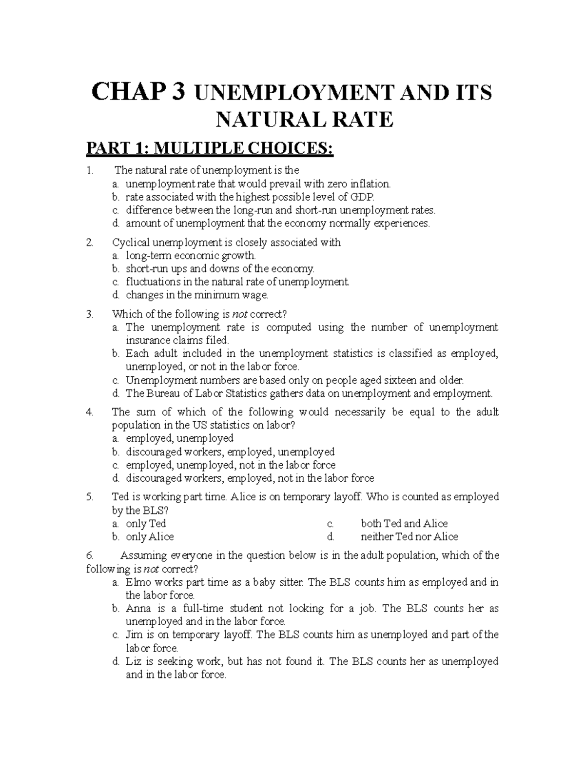 Excercise 3 macro - what is CPI and how it works - CHAP 3 UNEMPLOYMENT ...