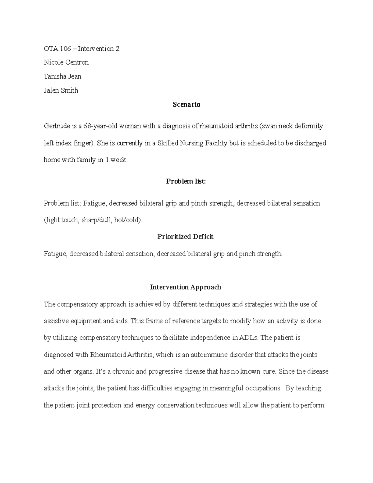106 intervention 2 - humhilhku;ojkkyh'iojkm - OTA 106 – Intervention 2 ...