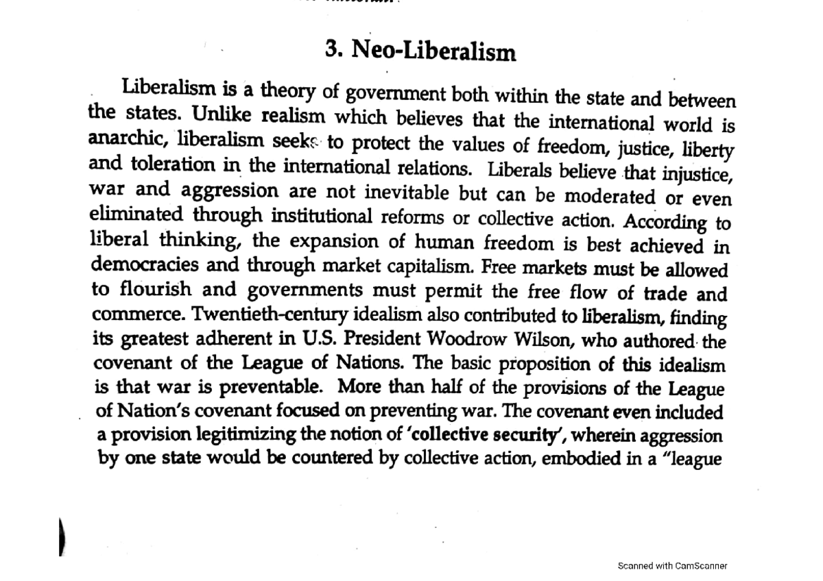 Neo-liberalism - IR sem 3 notes - Political science - Studocu