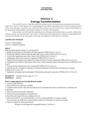 Biology Q4-Module - SAMPLE MODULES FOR SENIOR HIGHSCHOOL STEM - Senior High School MODULE 4 ...