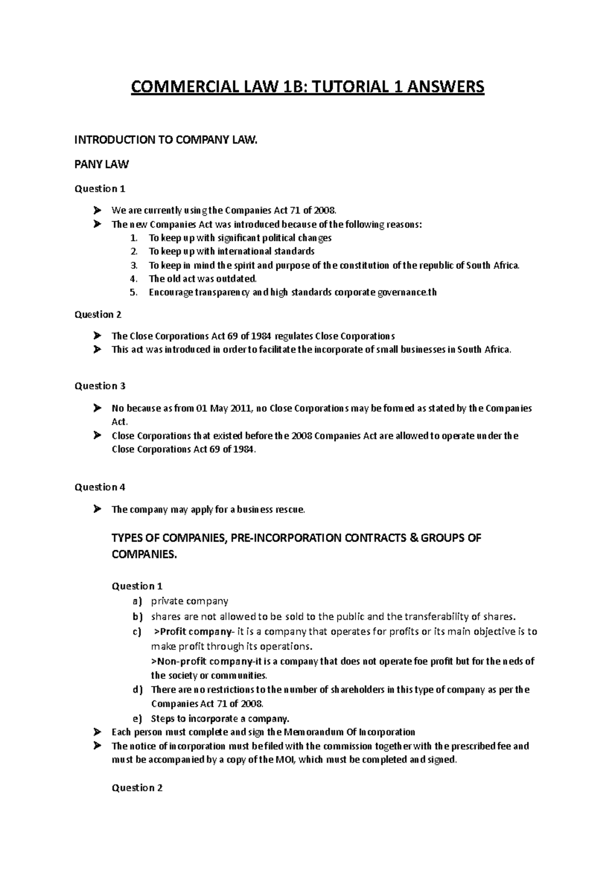 Commercial LAW 1B - TO GIVE INSIGHT - COMMERCIAL LAW 1B: TUTORIAL 1 ...