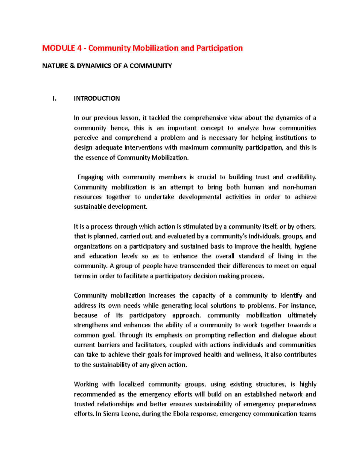 Module 4 Community Mobilization and Participation - MODULE 4 ...