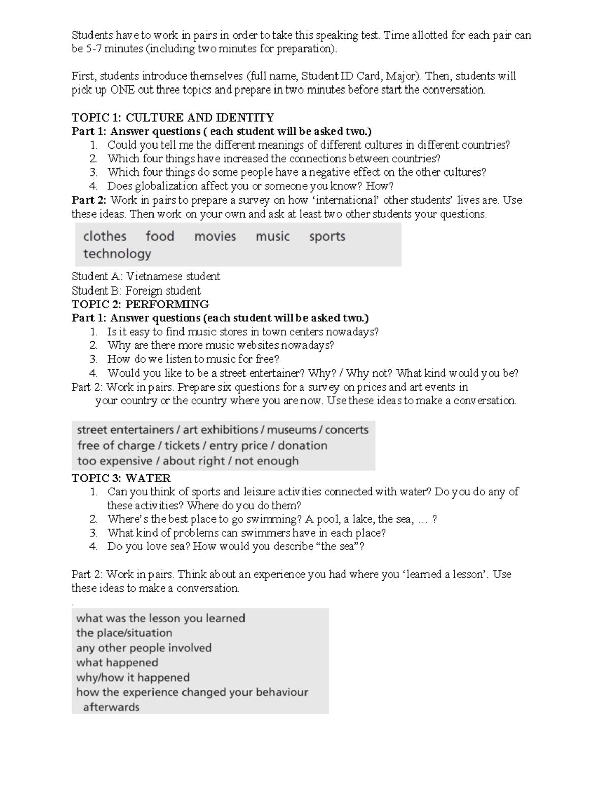 TANC4 - Topics FOR Speaking MID - TOPICS FOR SPEAKING MID-TERM TEST ...