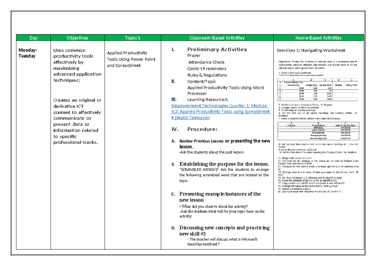 Applied Productivity Tools Using Power Point and Spreadsheet - Day ...