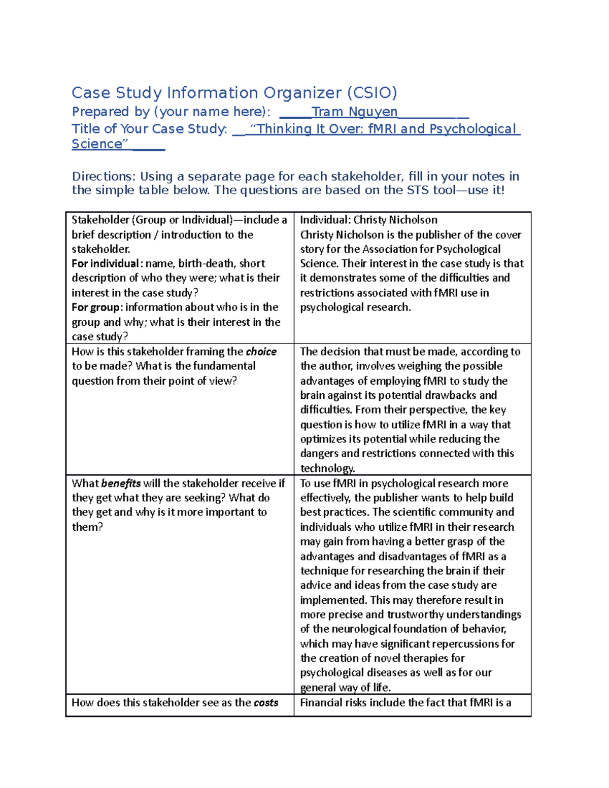 CSIO Form Assignment 1 pg. 2 - Case Study Information Organizer (CSIO) Prepared by (your name ...