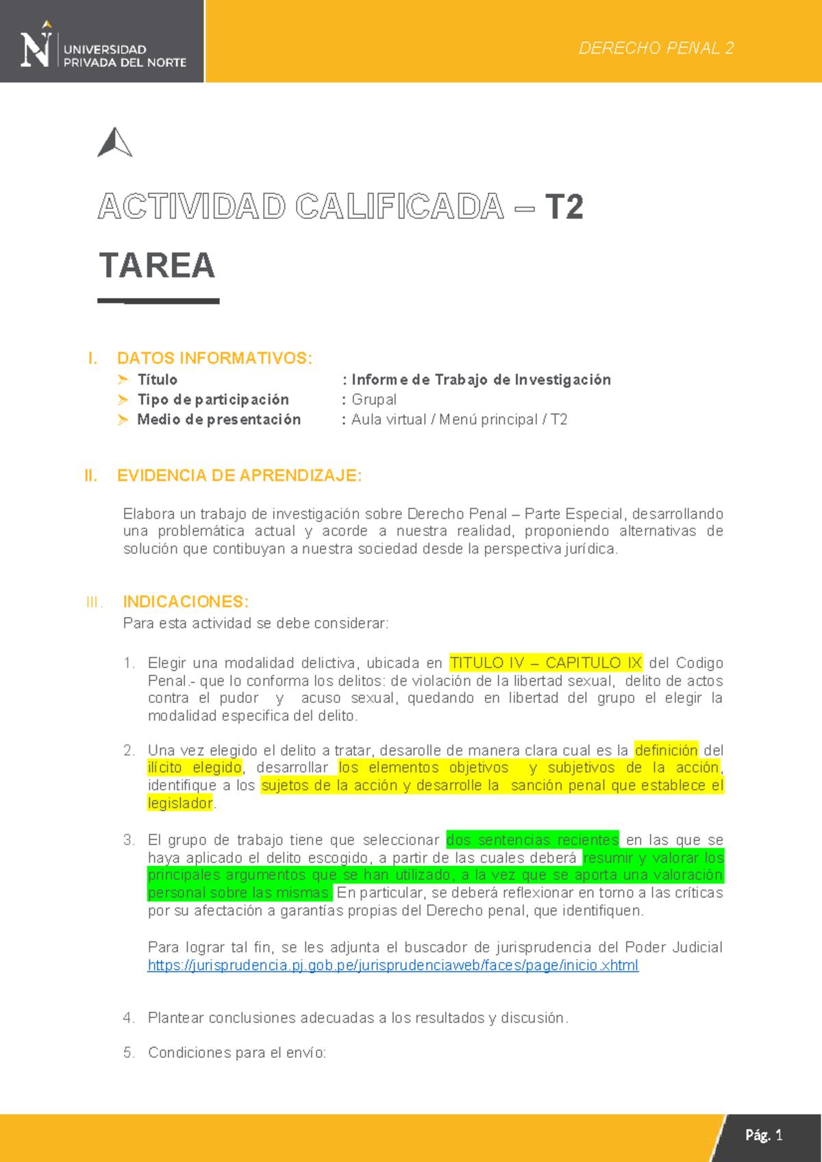 DEPU - emdmd - ACTIVIDAD CALIFICADA – T TAREA I. DATOS INFORMATIVOS ...