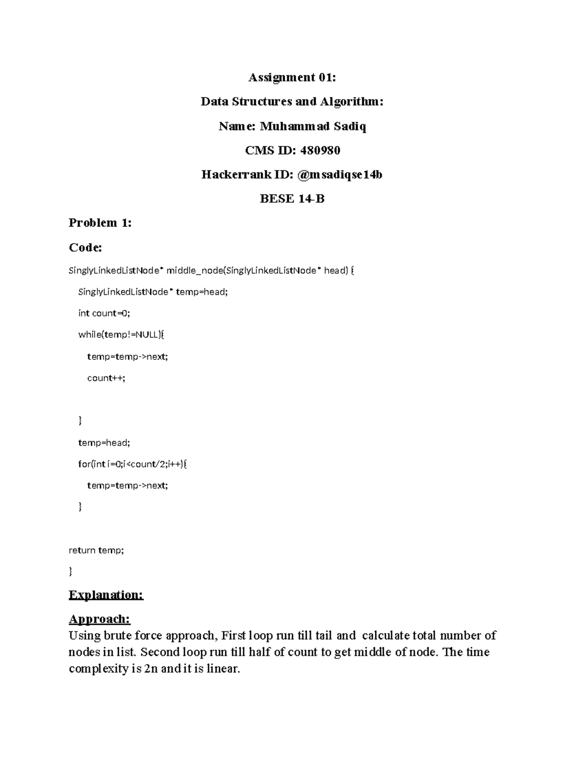 Assignment 01(DSA) - It is notes - Assignment 01: Data Structures and ...