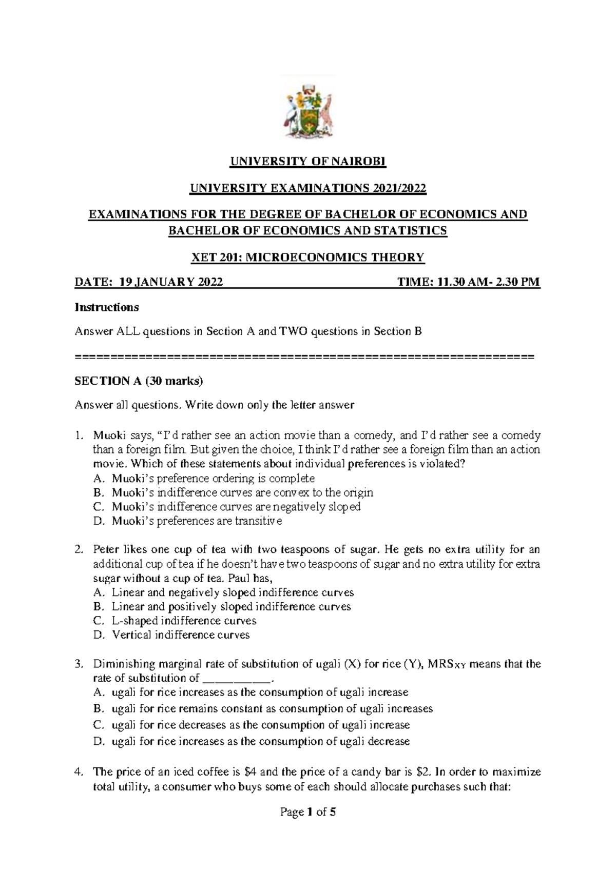 [Template] Year 2-XET 201 Microeconomics-Online EXAM-January 2022 ...