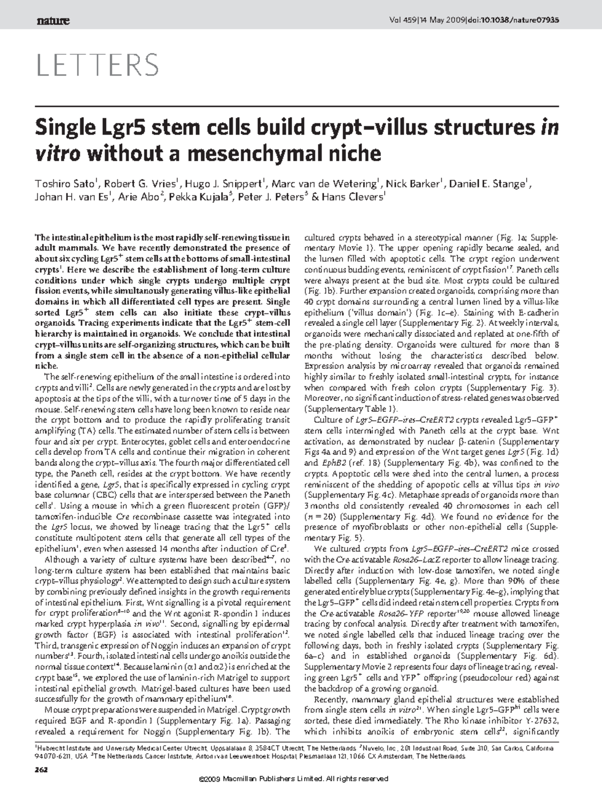 Tutorial 1 Article (Supplemental) - LETTERS Single Lgr5 stem cells ...