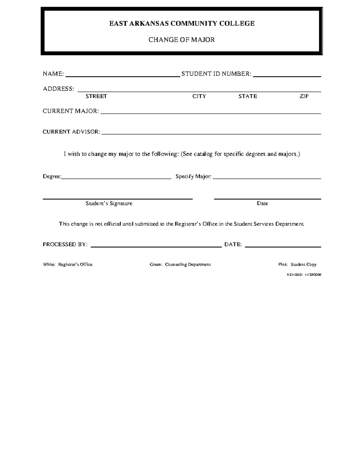 Change of Mjor Form - This is module 3 - EAST ARKANSAS COMMUNITY ...