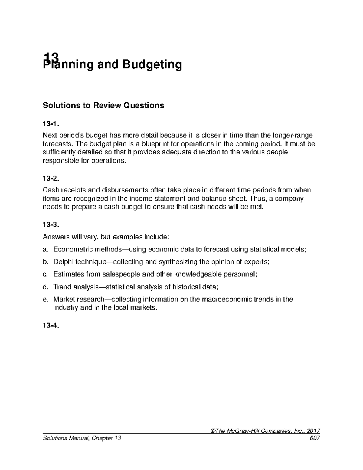 SM-Ch13-5e - Answers - 13 Planning and Budgeting Solutions to Review ...