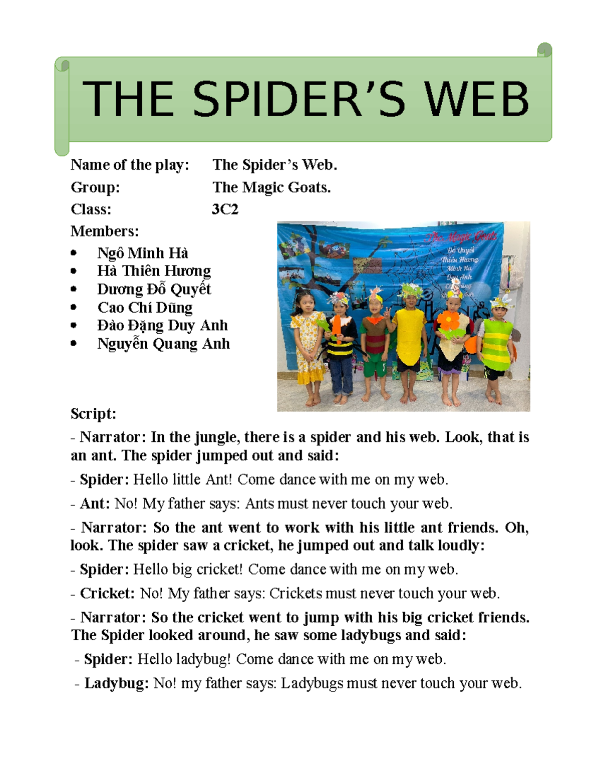 3C2 Ngô Minh Hà The spider's web (Script) - Name of the play: The ...
